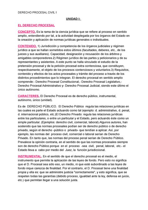 Derecho Procesal Civil I REv DERECHO PROCESAL CIVIL I UNIDAD I EL