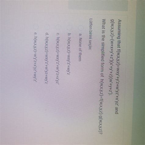 Solved Assuming That F Wx Y Z Wxy Yz Wyz Xyz And