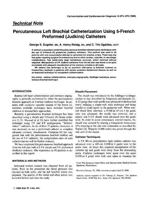 Pdf Percutaneous Left Brachial Catheterization Usingl 5 French