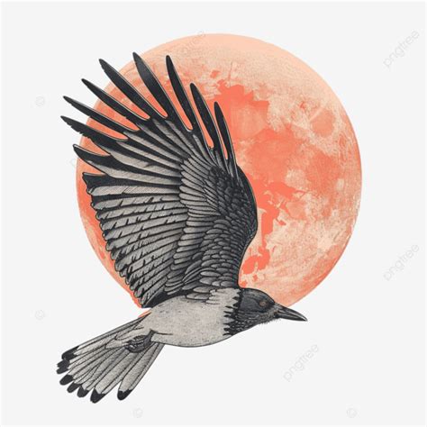 Abstract Illustration Of Bird Wing And Full Moon Illustration Pink