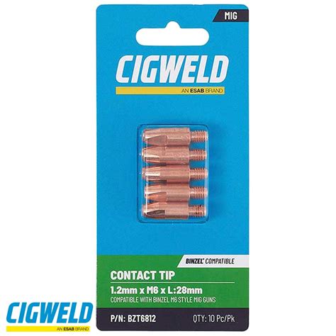 Cigweld Contact Tip 12mm Suit Binzel M6 Style Mig Guns Pack 10