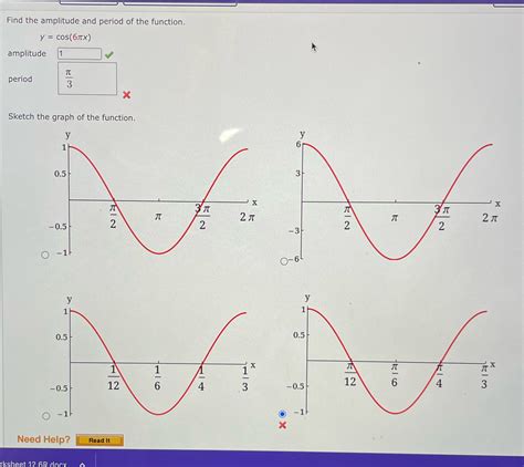 [solved] Find The Amplitude And Period Of The Function Y Cos 6ttx Course Hero