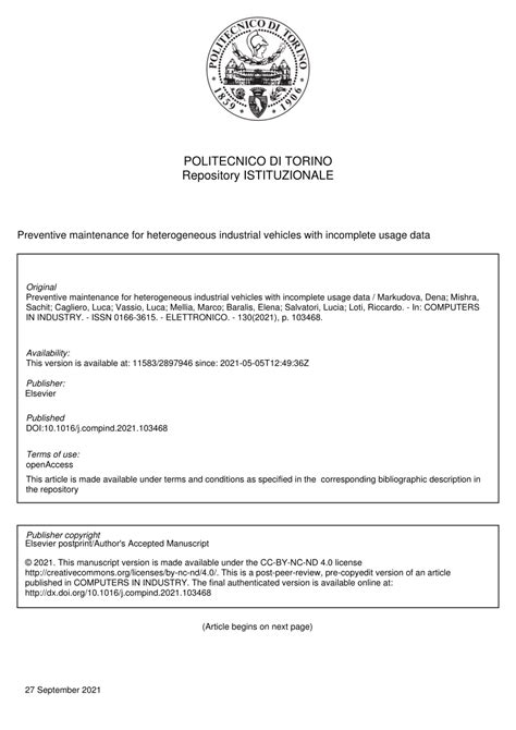 Pdf Preventive Maintenance For Heterogeneous Industrial Vehicles With