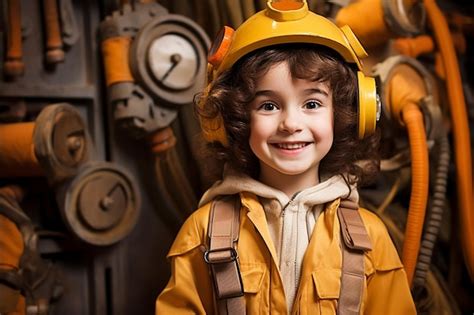 Premium Photo Happy Girl In Engineer Costume With Generative Ai