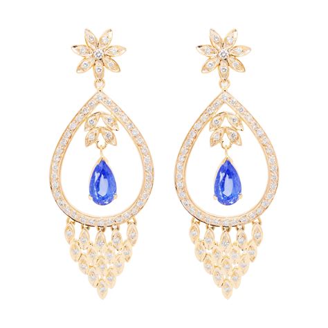 Edwardian Natural Sapphire Diamond Gold Dangle Earrings At 1stdibs