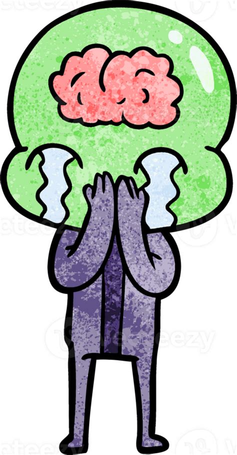 Cartoon Big Brain Alien Crying 45199563 Png