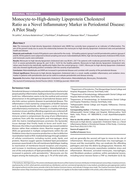 Pdf Monocyte To High Density Lipoprotein Cholesterol Ratio As A Novel Inflammatory Marker In