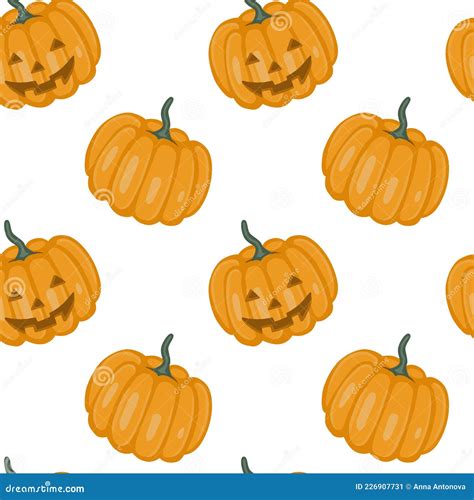 Vector Seamless Pattern With Pumpkins For Halloween Hand Drawn Illustration Stock Vector