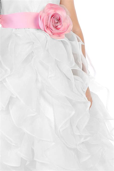 Blossom Bl305 White Layered Flower Girl Dress W Satin Flower Sash