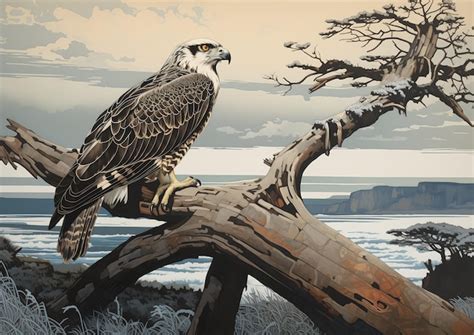 Premium Ai Image Bird Perched Branch Tree View Above Seascape Raptors