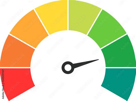 Vector Speedometer Meter With Arrow For Dashboard With Green Yellow Orange And Red Indicators