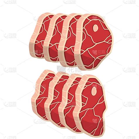 套一片生肉。卡通插图。切半块牛肉。素材 花瓣网