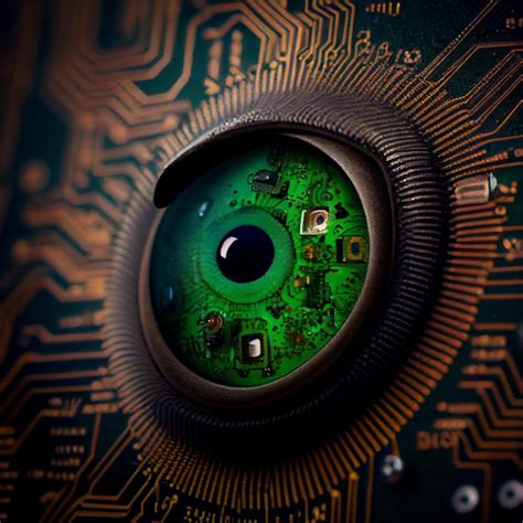 Premium Photo Green Eye On Circuit Board With Microchip Closeup Generative Ai
