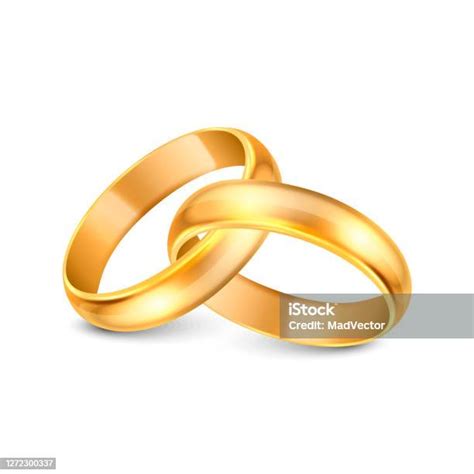 向量 3d 逼真的黃金金屬結婚戒指圖示設置特寫隔離在白色背景閃亮金戒指的設計範本剪貼畫 模仿側面前視圖向量圖形及更多一組物體圖片 Istock