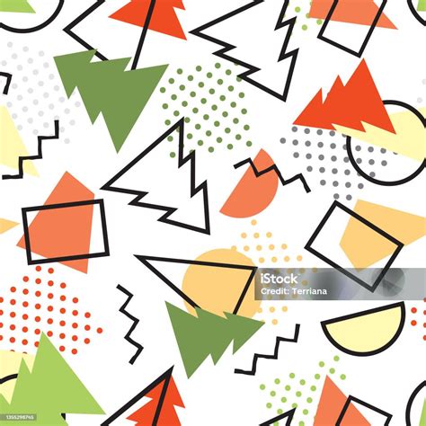 전나무 나무가있는 크리스마스 기하학적 패턴 추상적인 겨울 휴가 자연 배경 메리 크리스마스와 90 년대 기하학적 스타일의 새해 맞이 마인사 카드 디자인 크리스마스에 대한 스톡