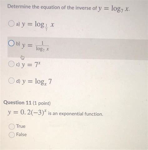 Solved Determine The Equation Of The Inverse Of Y Log X Chegg