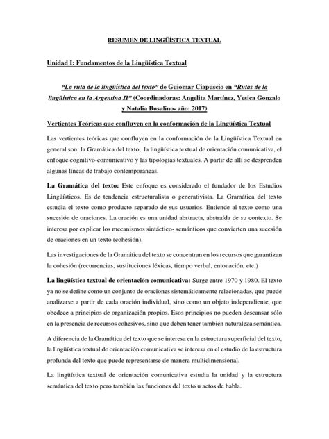 Para Imprimir Resumen De Lingüística Textual Pdf Lingüística