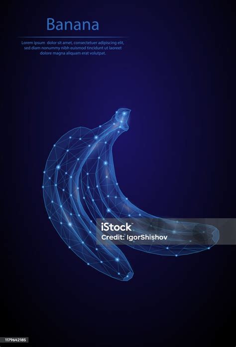 별이 빛나는 하늘이나 공간의 형태로 추상적 인 이미지 바나나 행성 별과 우주의 형태로 포인트 라인 모양으로 구성 3d 낮은 폴리 벡터 배경입니다 건강한 식단 건강한 식생활에