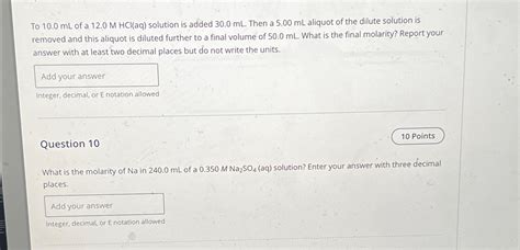 Solved Question Part To ML Of A MHCl Aq Chegg Com