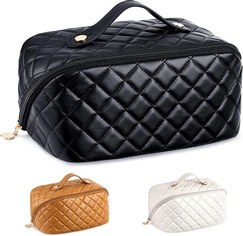 Necomi Large Capacity Travel Cosmetic Bag Leather Makeup Bag Waterproof Portable Cosmetic