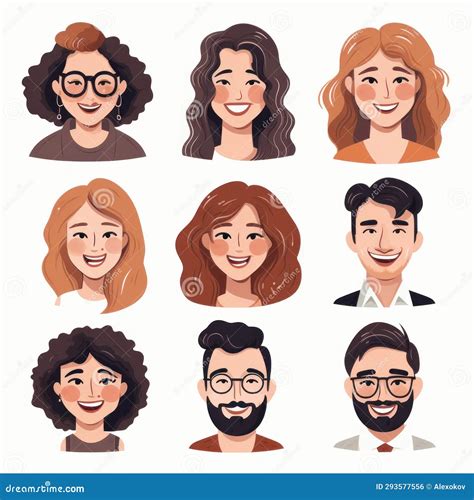 Set Of Confident Cartoon Style Head Shots Ai Generated Stock