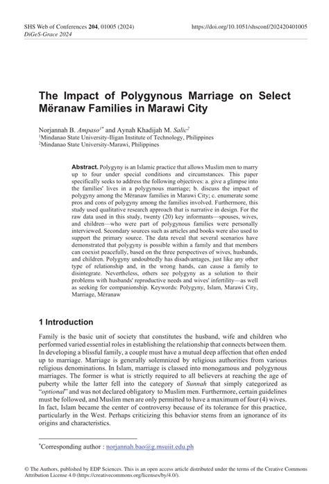Pdf The Impact Of Polygynous Marriage On Select Mëranaw Families In