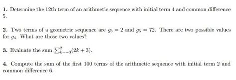 Solved 1 Determine The 12 Th Term Of An Arithmetic Sequence