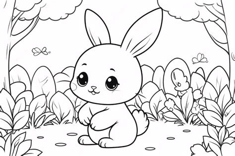 Lindo Chibi Bunny Line Art Conejo Dibujado A Mano Kawaii Ilustración De Libro De Colorear Para