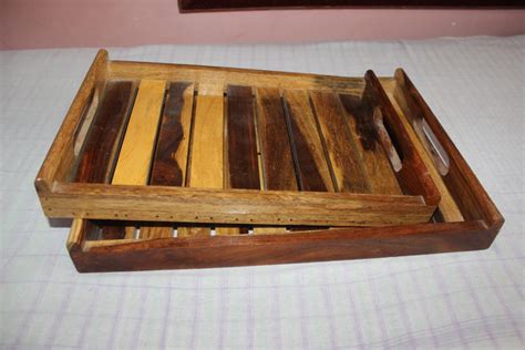 Handmade Sheesham Wood Serving Trays With Handle Set Of 2