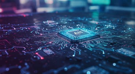 A Digital Rendering Of A Circuit Board With A Central Microchip Labeled