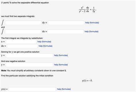 Solved 1 Point To Solve The Separable Differential