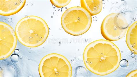 Lemon Slices Floating In The Crystal Clear Water Refreshment Concept