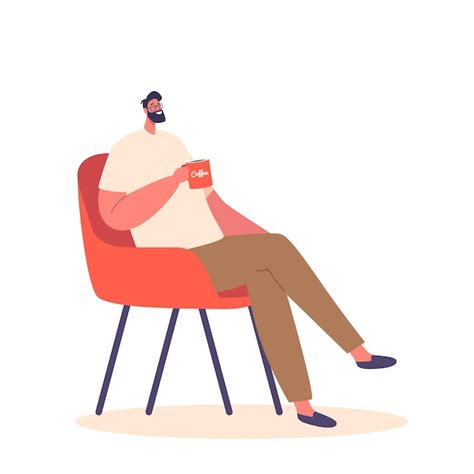 Premium Vector Relaxed Man Seated On A Chair Enjoying A Cup Of Coffee