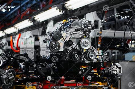 Automobile Motor On Assembling Conveyor In Workshop Stock Image Image