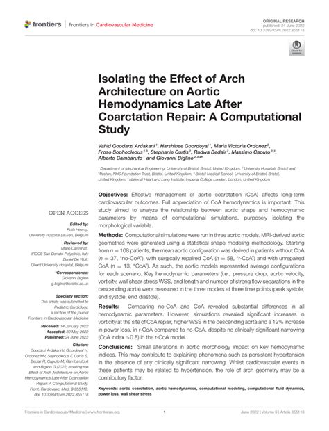 Pdf Isolating The Effect Of Arch Architecture On Aortic Hemodynamics Late After Coarctation