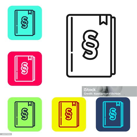 흰색 배경에 격리 된 검은 줄 법률 책 아이콘 법적 판사 책 심판 개념 색상 정사각형 단추로 아이콘을 설정합니다 벡터 개념에 대한 스톡 벡터 아트 및 기타 이미지 Istock