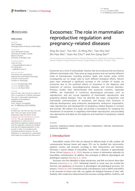 Pdf Exosomes The Role In Mammalian Reproductive Regulation And
