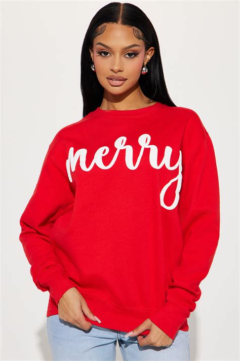Merry And Bright Sweatshirt Red Fashion Nova Screens Tops And