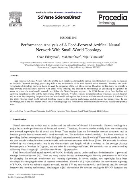 Performance Analysis Of A Feed Forward Artifical Neural Network With Small World Topology Docslib