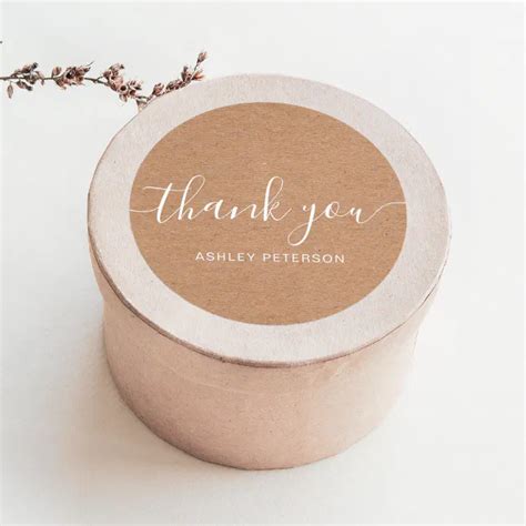 Thank You Typography Minimalist Rustic Kraft Classic Round Sticker Zazzle