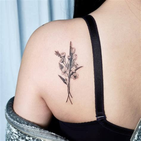 Micro Realistic Style Flower Bouquet Tattoo Located On