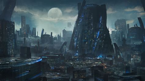 배경 화면 Leon Tukker Artstation 미래의 디지털 아트 달 삽화 초상화 미래 도시
