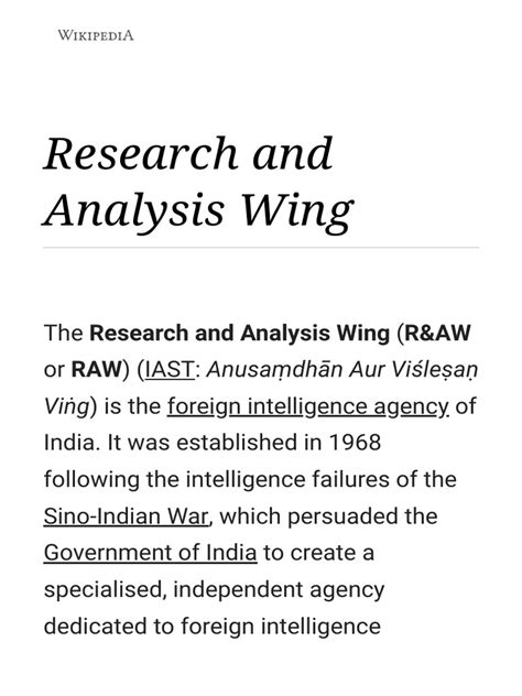 Research And Analysis Wing Pdf Pdf International Security International Relations