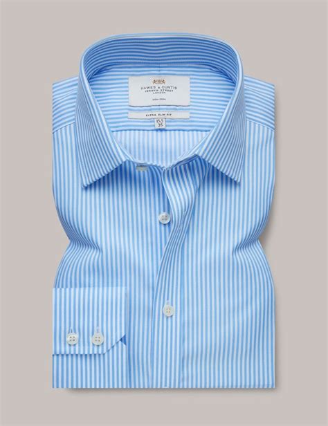 Men S Non Iron Blue White Bengal Stripe Extra Slim Fit Shirt