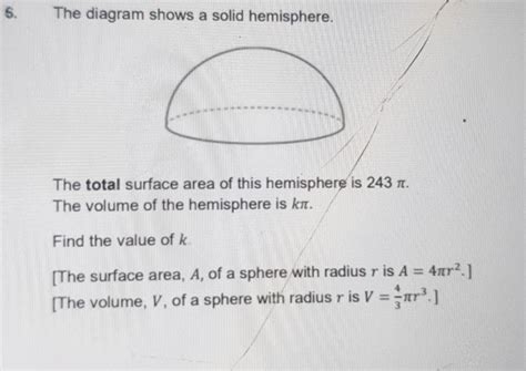 Solved The Diagram Shows A Solid Hemisphere The Total Surface Area Of