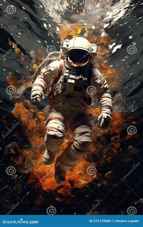 Abstract Illustration Of Astronaut Floating In Outer Space Dreamlike Cosmonaut In Space Suit