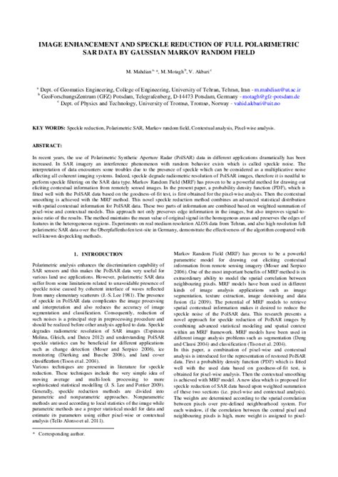 Pdf Image Enhancement And Speckle Reduction Of Full Polarimetric Sar Data By Gaussian Markov