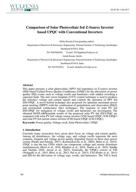 Pdf Comparison Of Solar Photovoltaic Fed Z Source Inverter Based Upqc