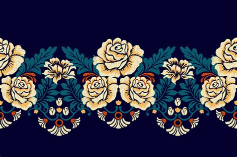Damask Ikat 꽃무늬 페이즐리 무늬 전통 벡터 국경에 대한 스톡 벡터 아트 및 기타 이미지 국경 레이스 0명