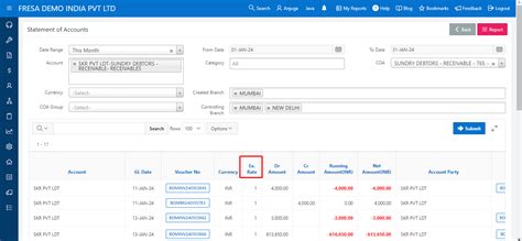 Steps To View The Enabled New Column Ex Rate In Statement Of